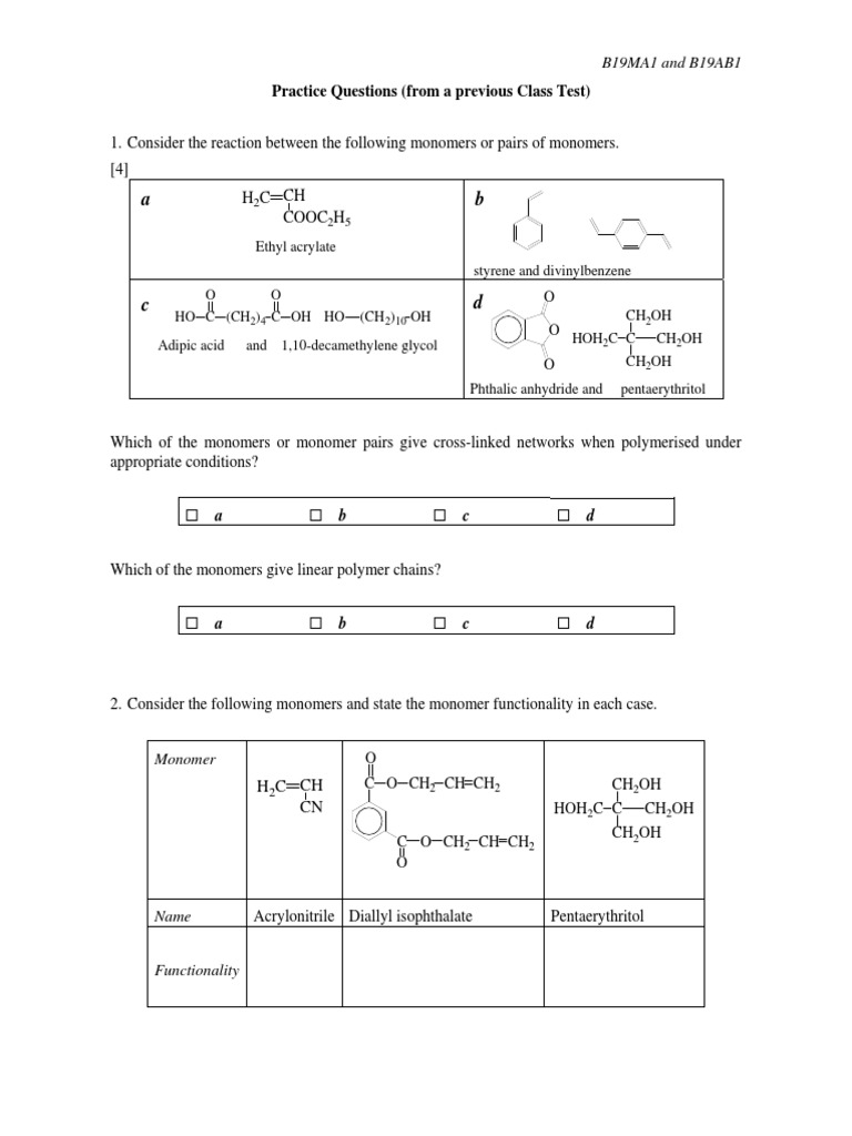 Practice Questions 2014 | PDF | Copolymer | Polymers
