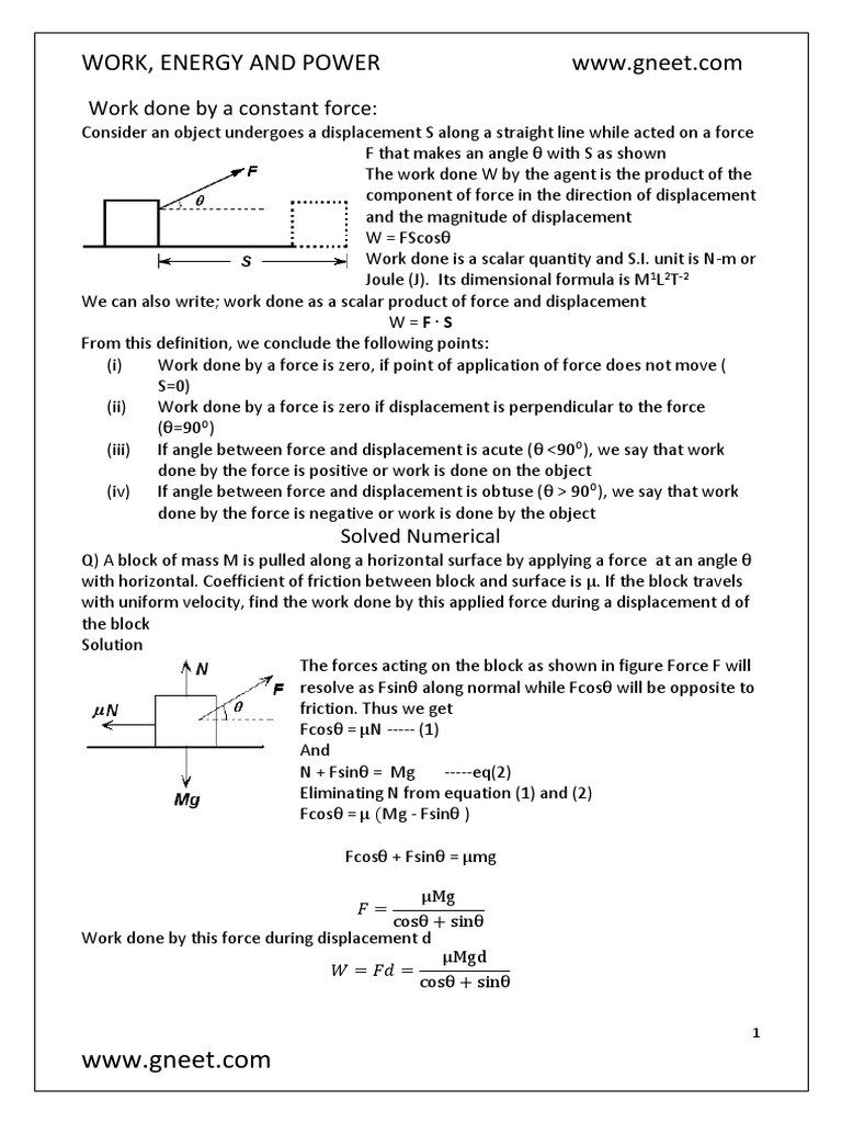 Work, Energy and Power: Work Done by A Constant Force | PDF | Potential ...