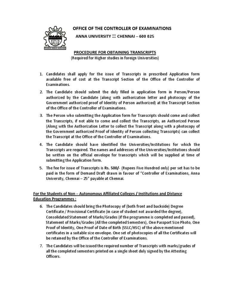 Transcript Instructions | PDF | Grading (Education) | Academic Certificate