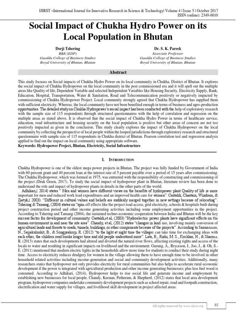Social Impact of Chukha Hydro Power On Its Local Population in Bhutan ...