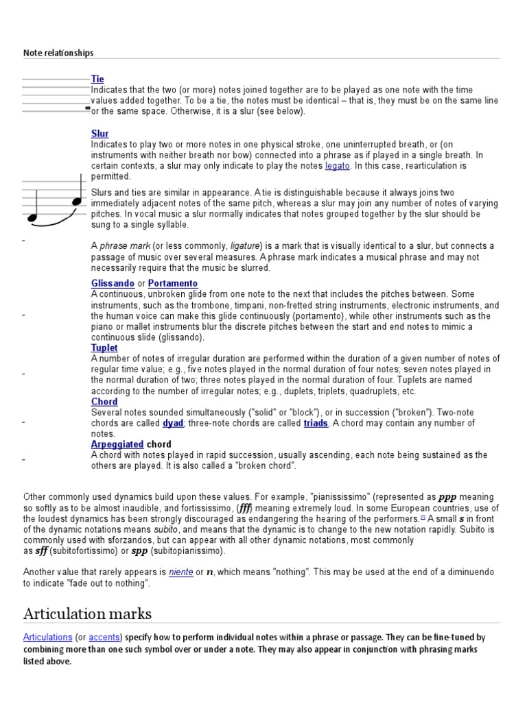 Articulation Marks: Note Relationships | PDF | Musicology | Notation