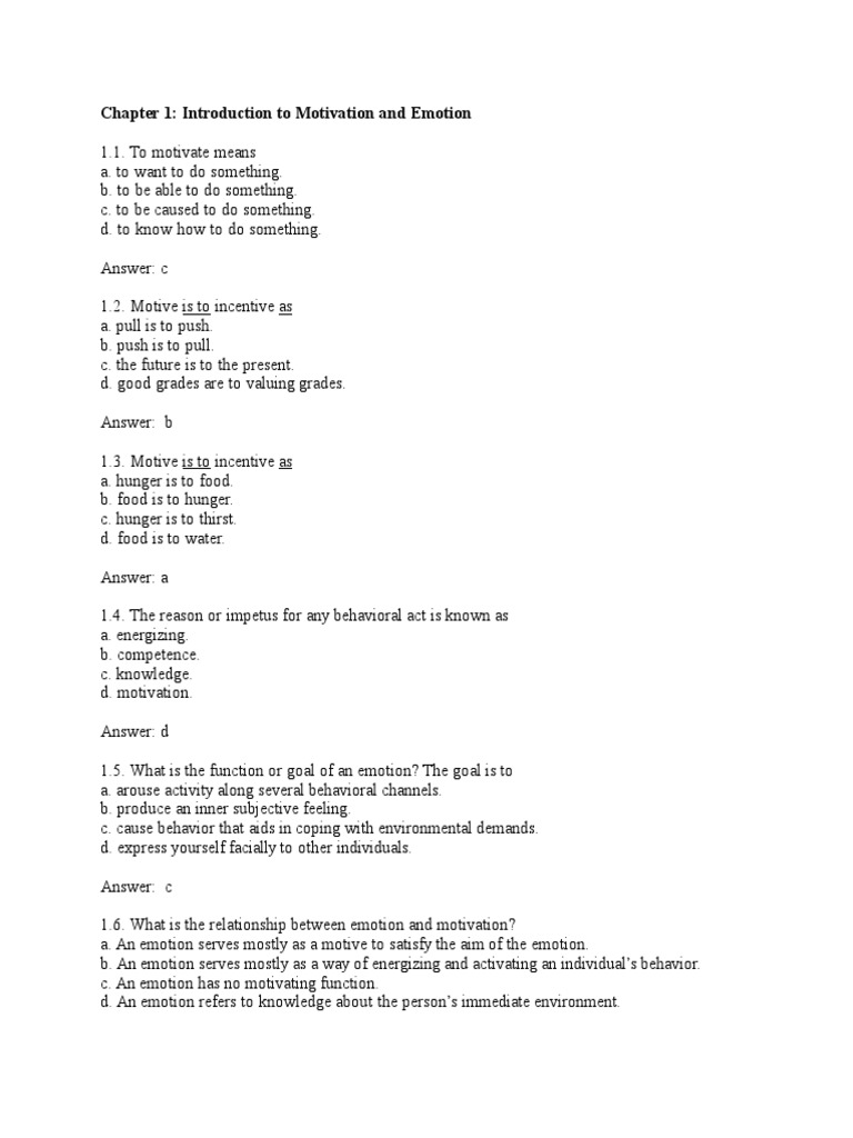 Chapter 1: Introduction To Motivation and Emotion | PDF | Motivation ...