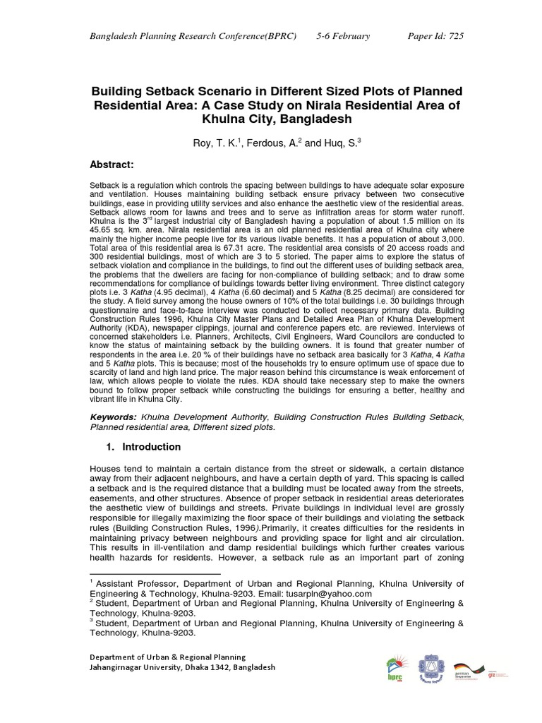 Building Setback Scenario in Different Sized Plots of Planned | PDF ...