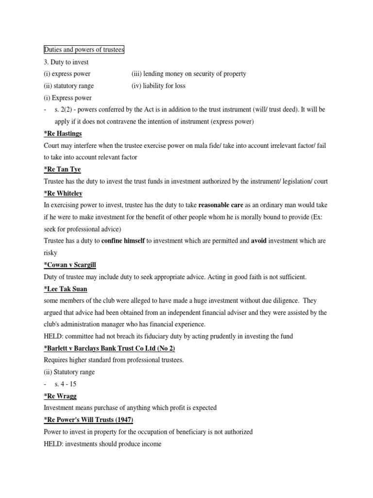 2. Duties and Powers of Trustee | Trust Law | Beneficiary (Trust)