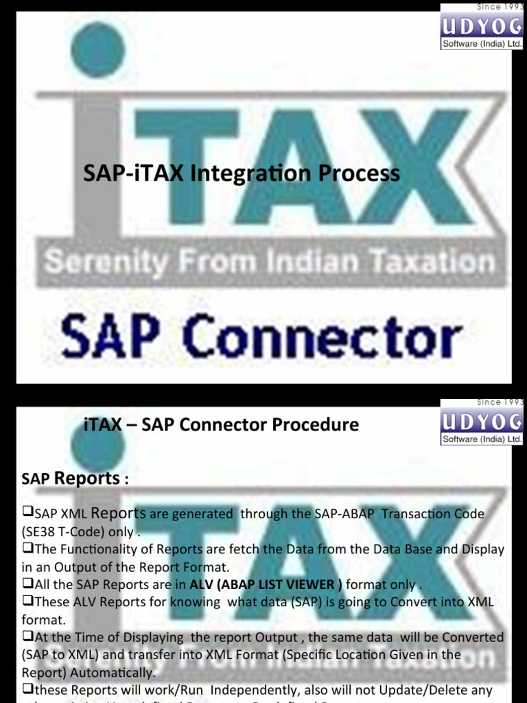 iTAX SAP Integration and Report Generation | PDF | Xml | Databases