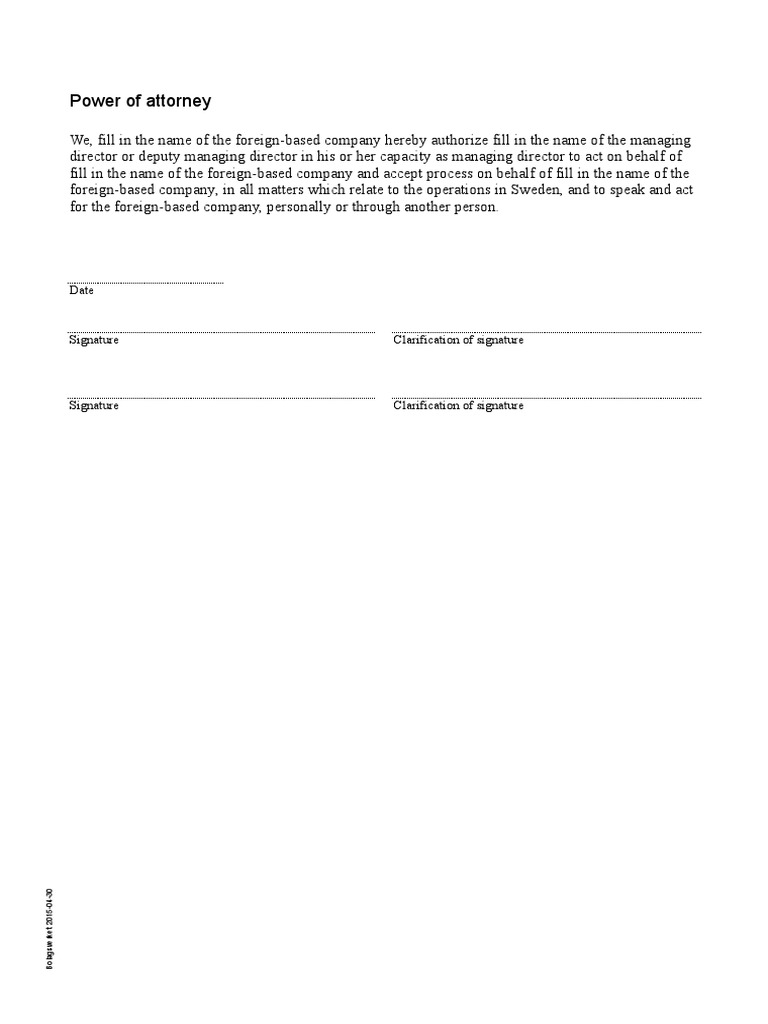 Power of Attorney Managing Director