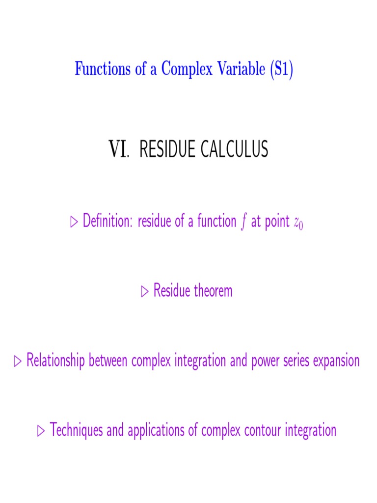 Vi. Residue Calculus: Functions of A Complex Variable (S1) | PDF | Holomorphic Function | Power ...