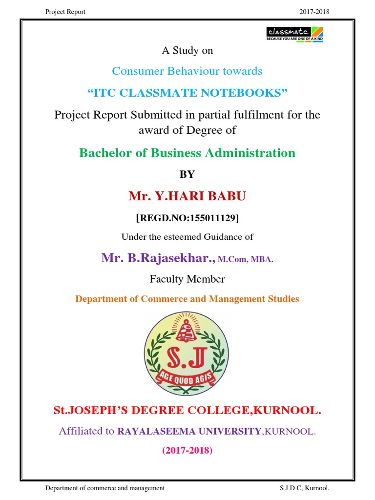 Project Report On Classmate Notebook by Hari Babu | PDF | Notebook ...