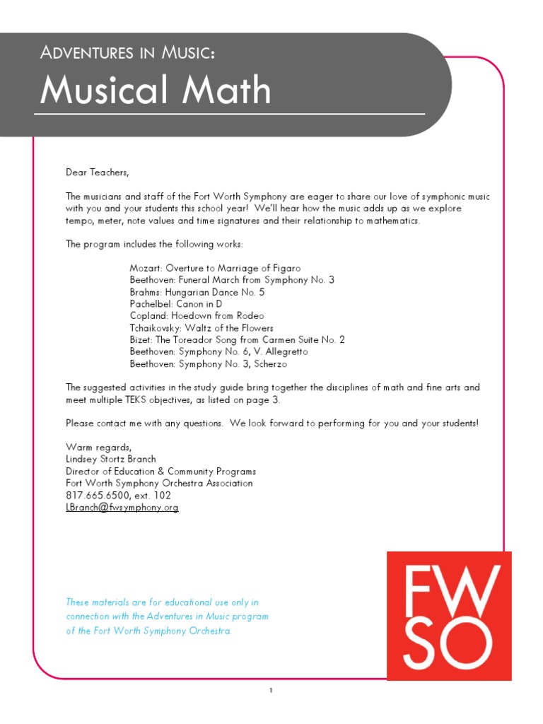 Music Math Worksheet | PDF | String Instruments | Oboe