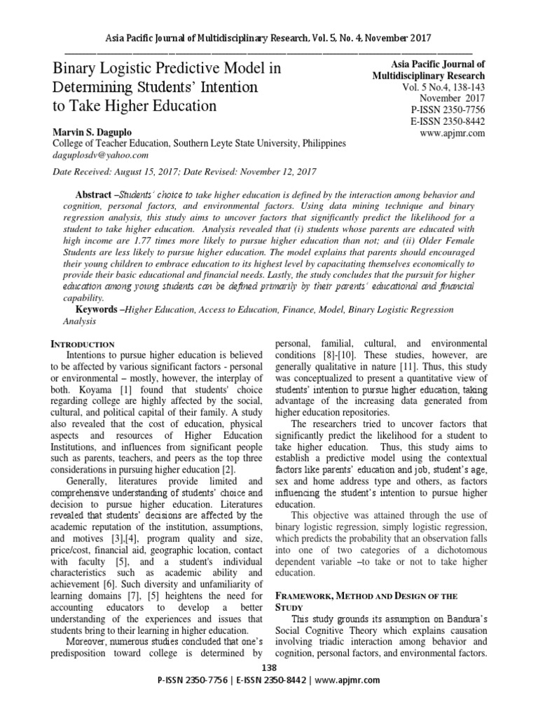 Apjmr-2017 5 4 17 PDF | PDF | Logistic Regression | Multicollinearity
