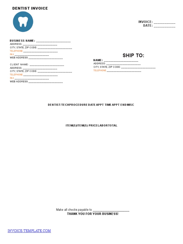 Dentist Invoice Template | PDF