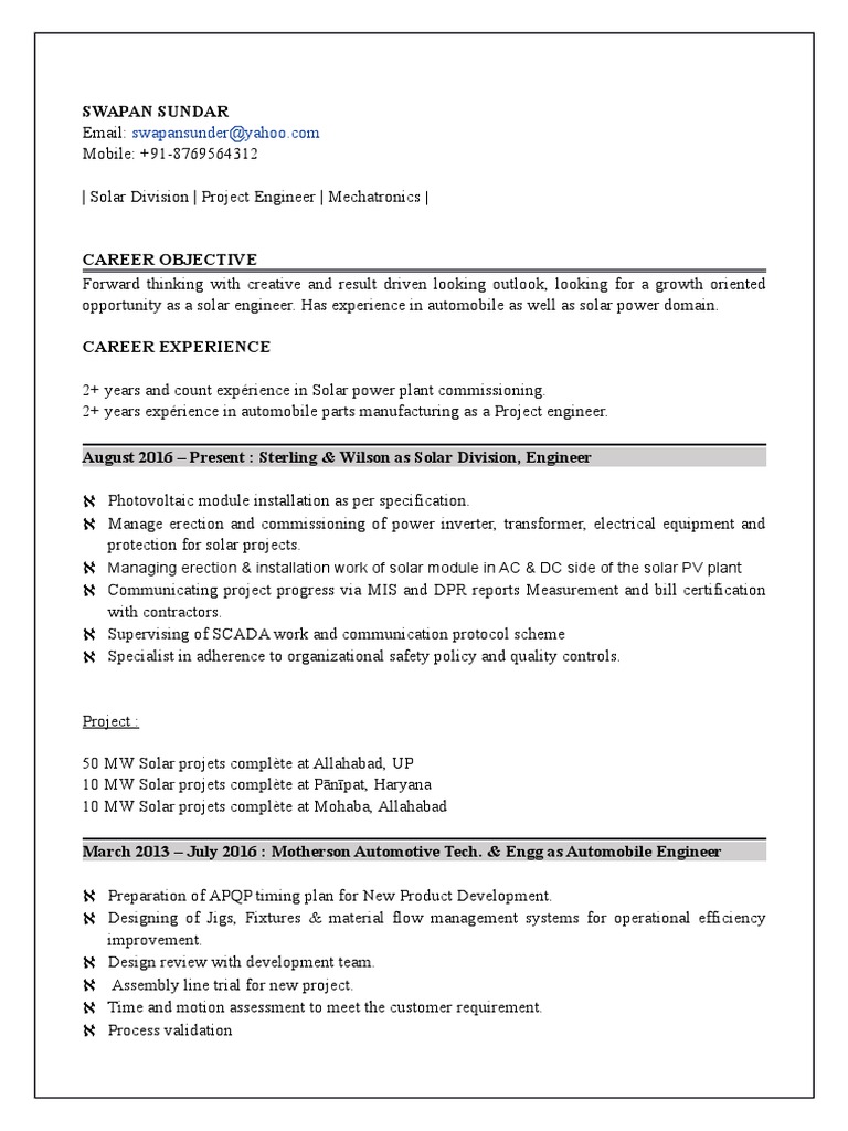 Swapan Sundar: Managing Erection & Installation Work of Solar Module in ...