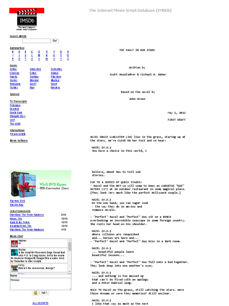 Fault In Our Stars The Script At Imsdb Pdf Leisure 8378
