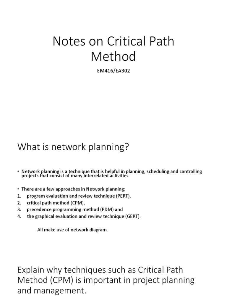 Notes On Critical Path Method | PDF | Analysis | Business