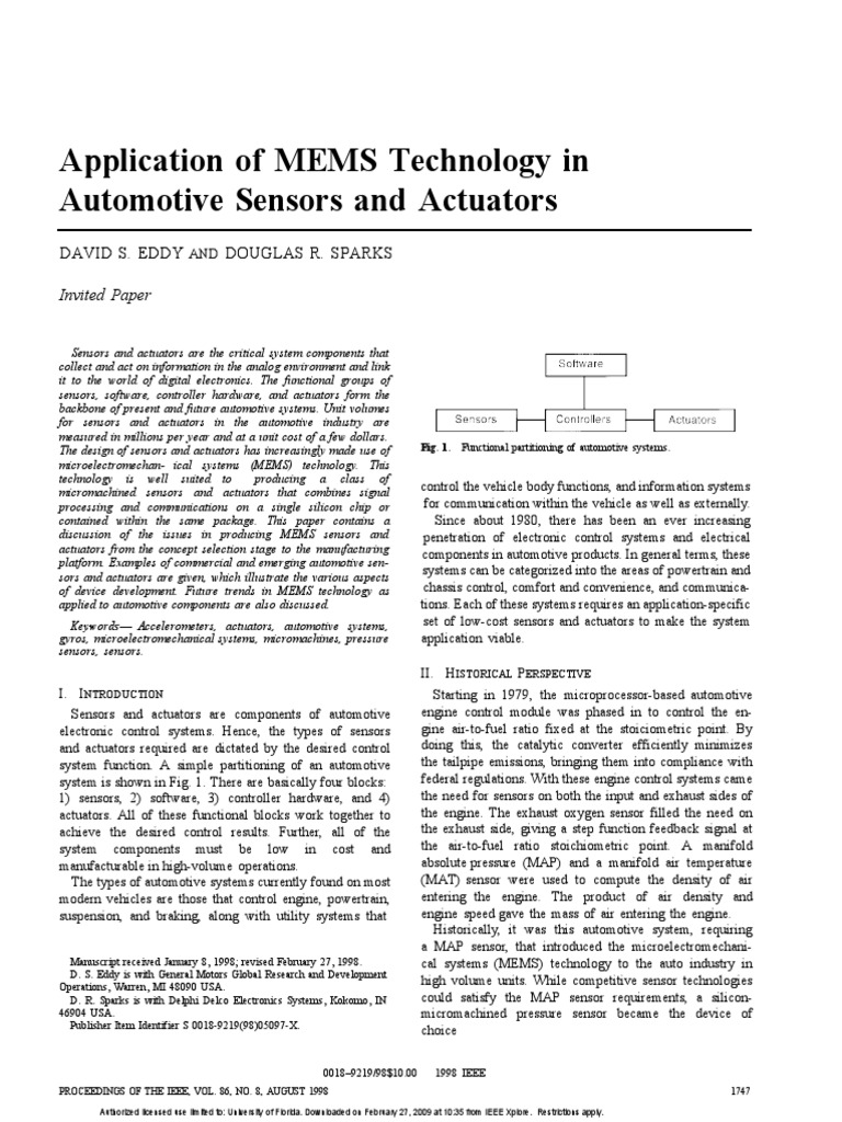 Application of MEMS Technology in Automotive Sensors and Actuators ...