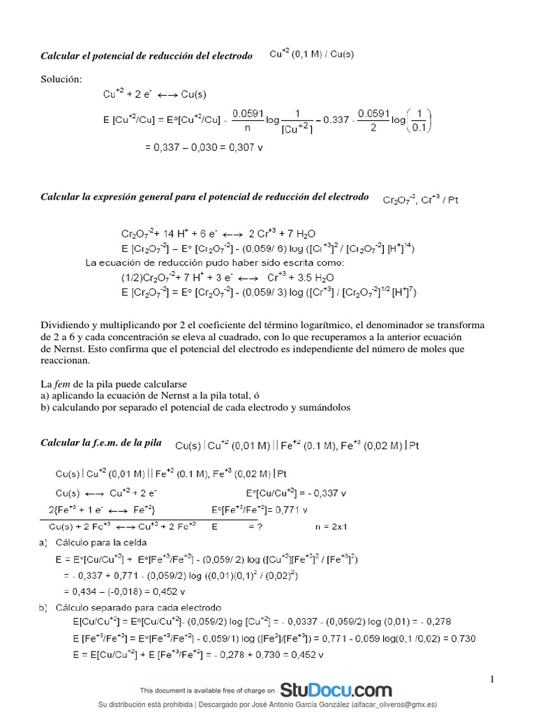 Ejercicios Resueltos de Electroquímica | PDF | Ph | Redox
