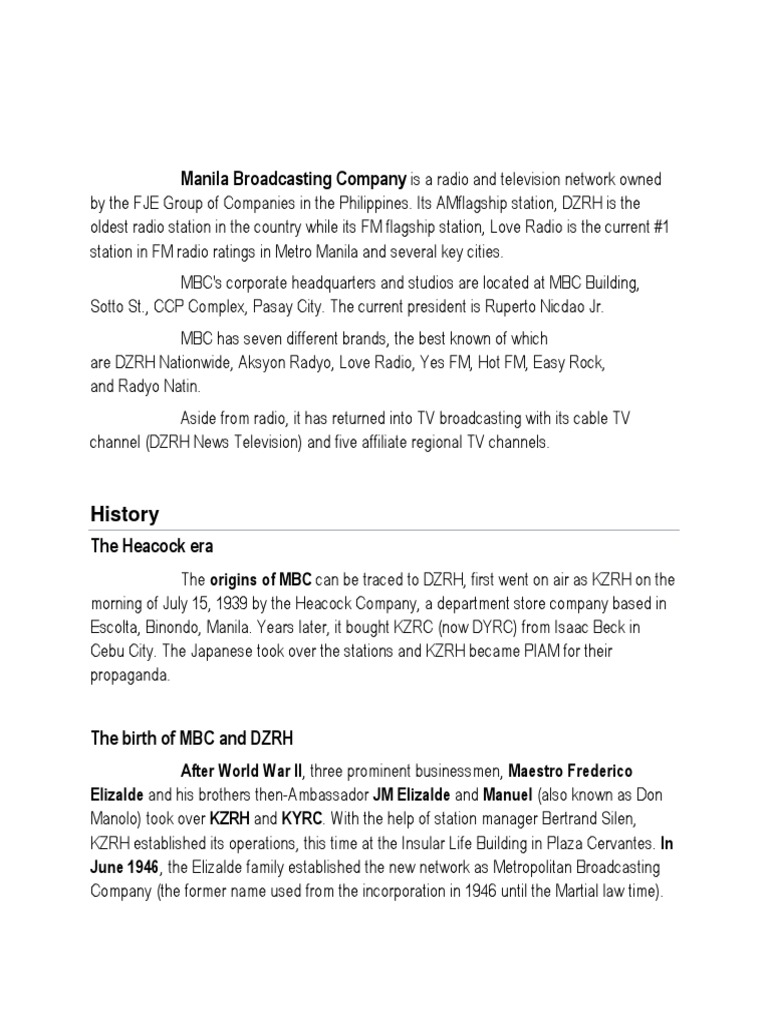 Manila Broadcasting Company: History | Download Free PDF | Broadcasting ...