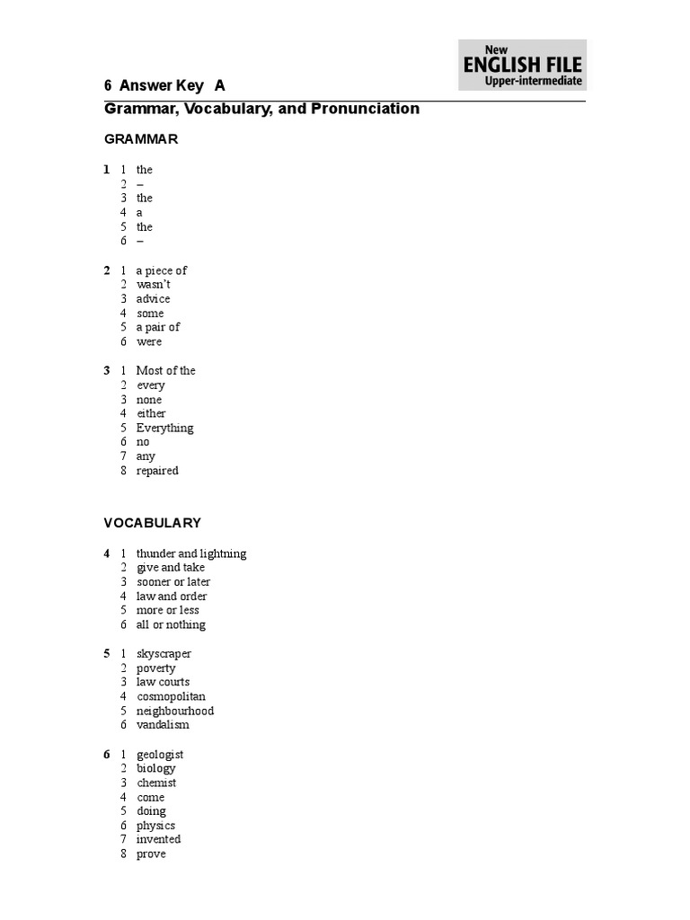 6 Answer Key A Grammar, Vocabulary, and Pronunciation | PDF | Speech ...