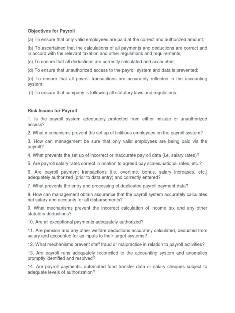 Objectives for Payroll