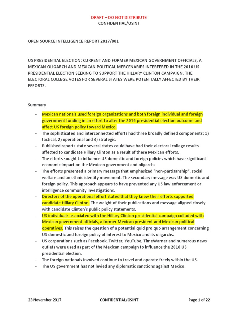 Draft – Do Not Distribute: Confidential/Osint