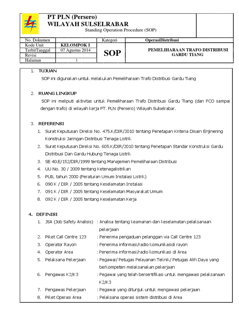3.3 Sop Pemeliharaan Trafo Distribusi Gardu Tiang-Pleno | PDF