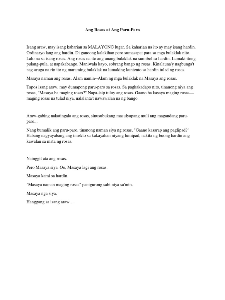 Ang Rosas at Ang Paru-Paro | PDF