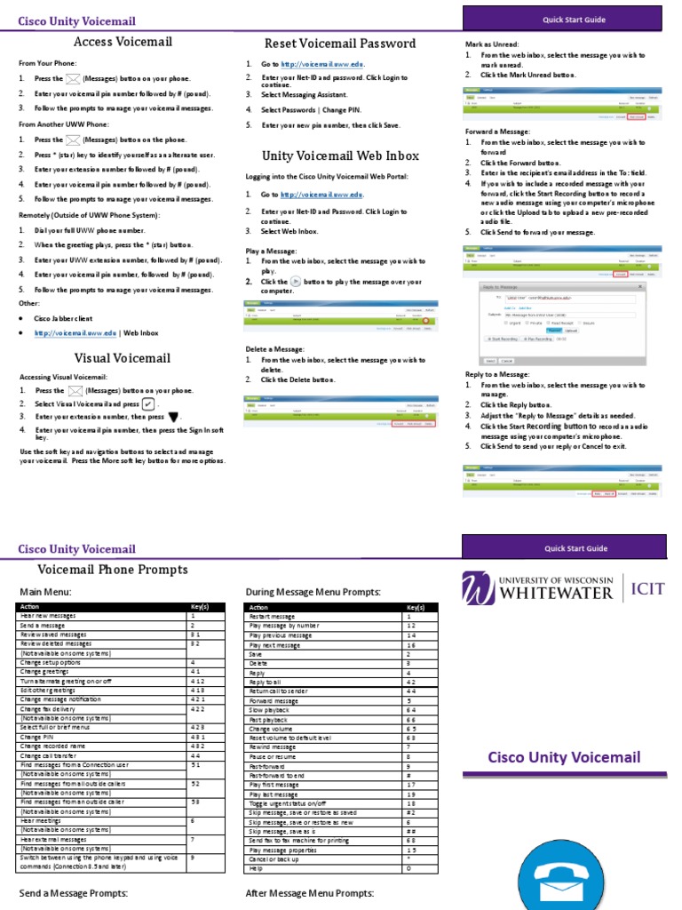 Cisco Unity Voicemail Quick Start Guide Pdf Voicemail Login
