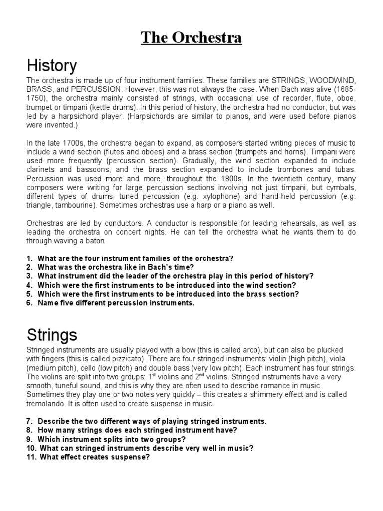 1 Orchestra Reading Comprehensiona 161106163729 | PDF | Orchestras ...