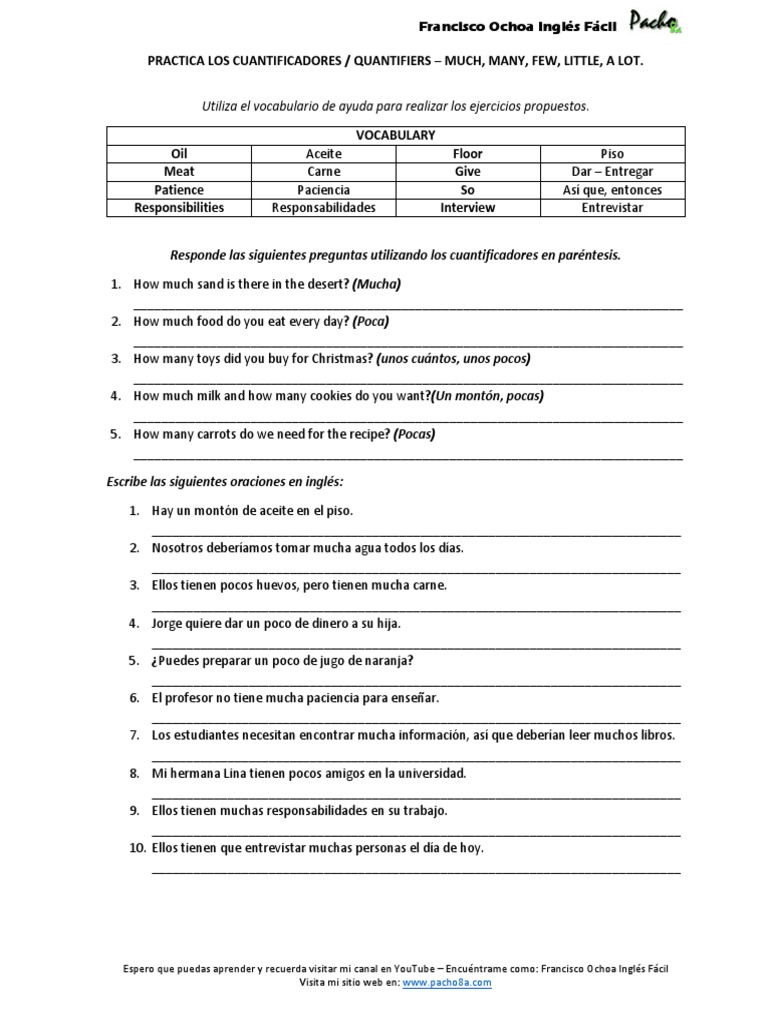 Ejercicios de Cuantificadores en Inglés | PDF | Ocio