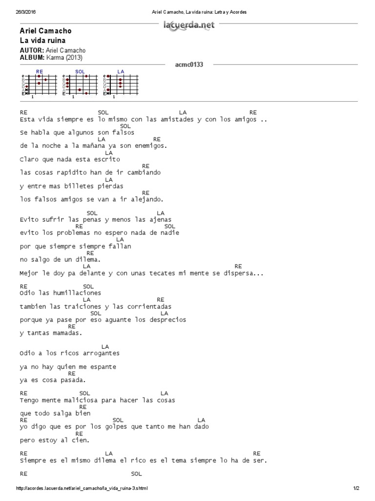 Ariel Camacho, La Vida Ruina - Letra y Acordes | PDF