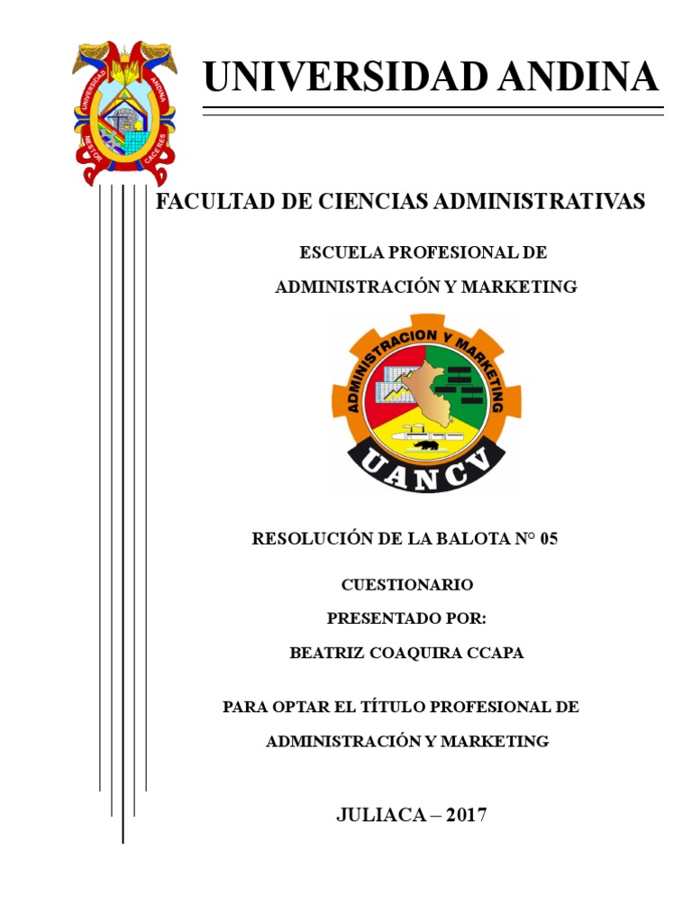 Caratula UANCV AMINISTRACION Y MARKETING Bea 2017 | PDF