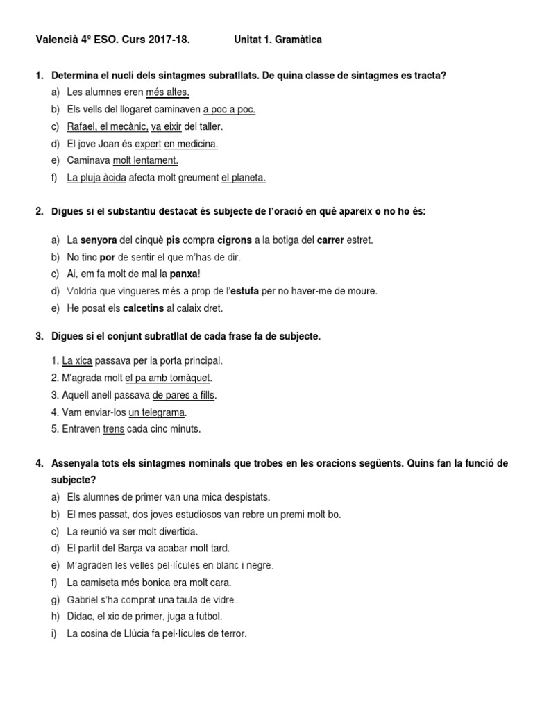 Unitat 1 Exercicis Gramàtica | PDF