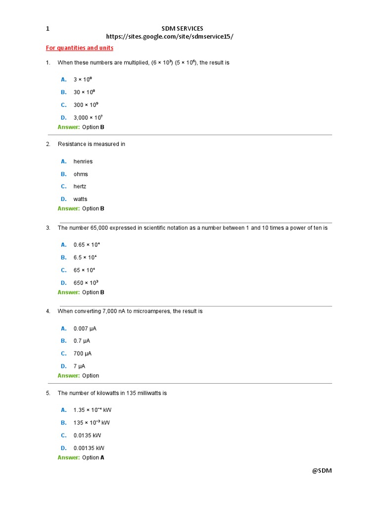 Quiz Question and Answers For Electrical | PDF | Series And Parallel ...