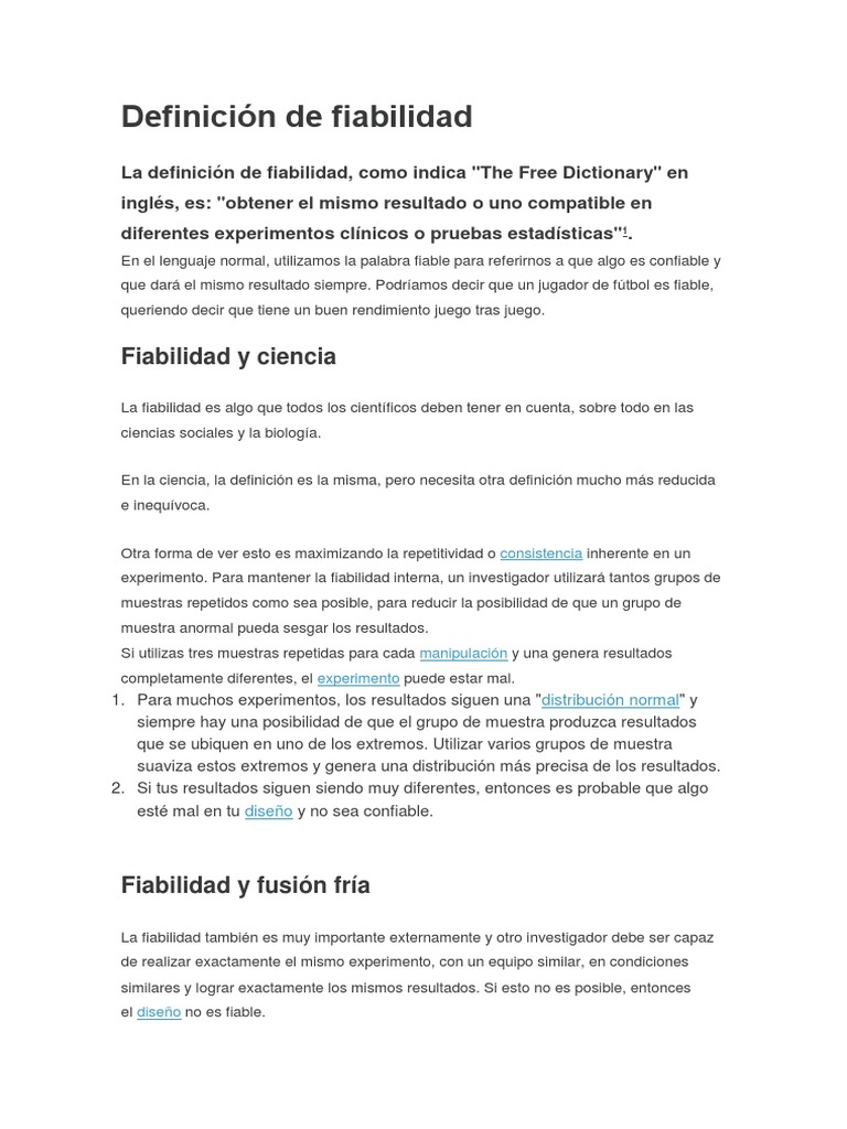 Definición de Fiabilidad | PDF | Prueba (evaluación) | Método científico