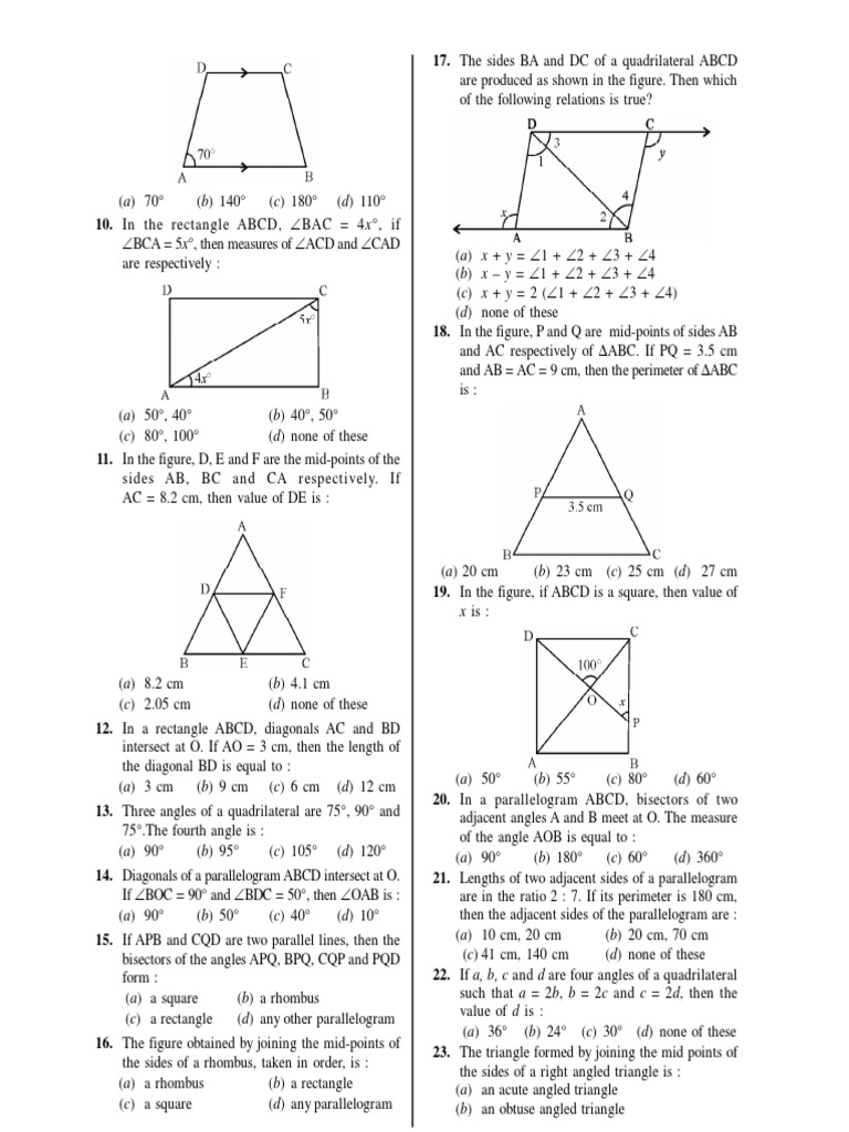 Class 9 Board Question Banks Quadrilateral | Elementary Mathematics ...