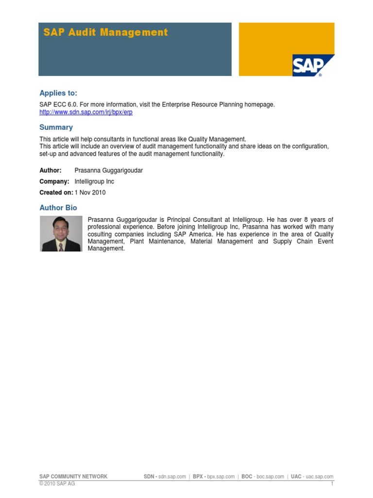 SAP Audit Management PDF | PDF | Audit | Auditor's Report