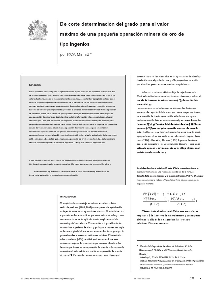 Cut-Off Grade Determination For The Maximu Vallue - En.es | PDF ...
