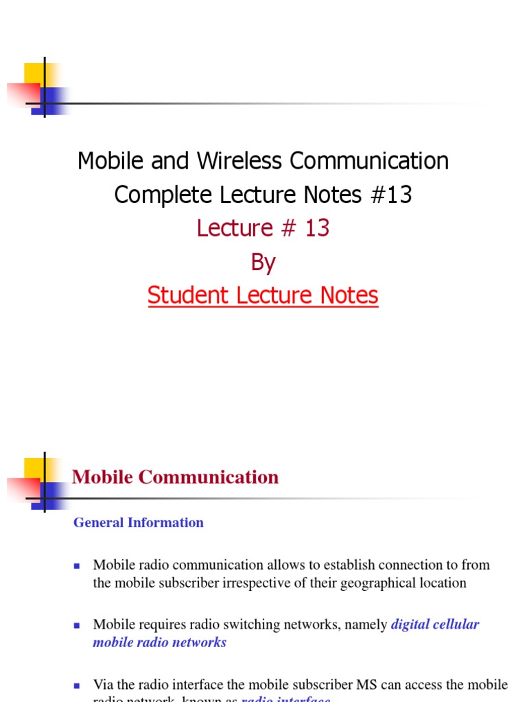 Mobile And Wireless Communication Complete Lecture Notes 13 Pdf