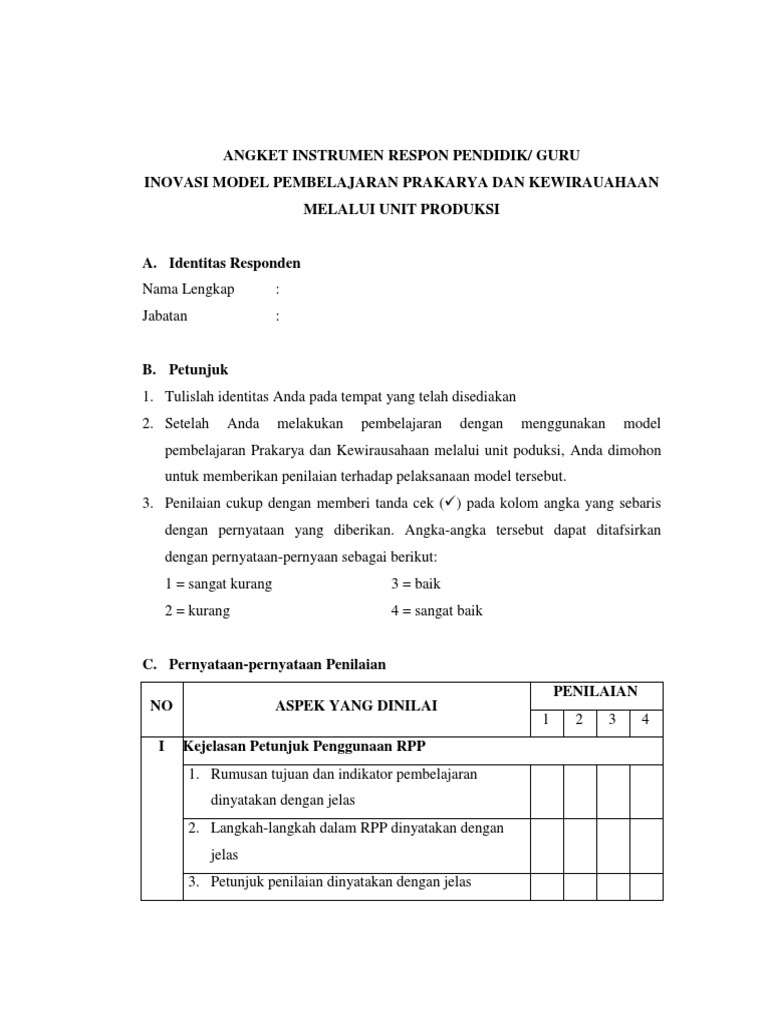 2.1. Instrumen Angket Dan Lembar Observasi | PDF