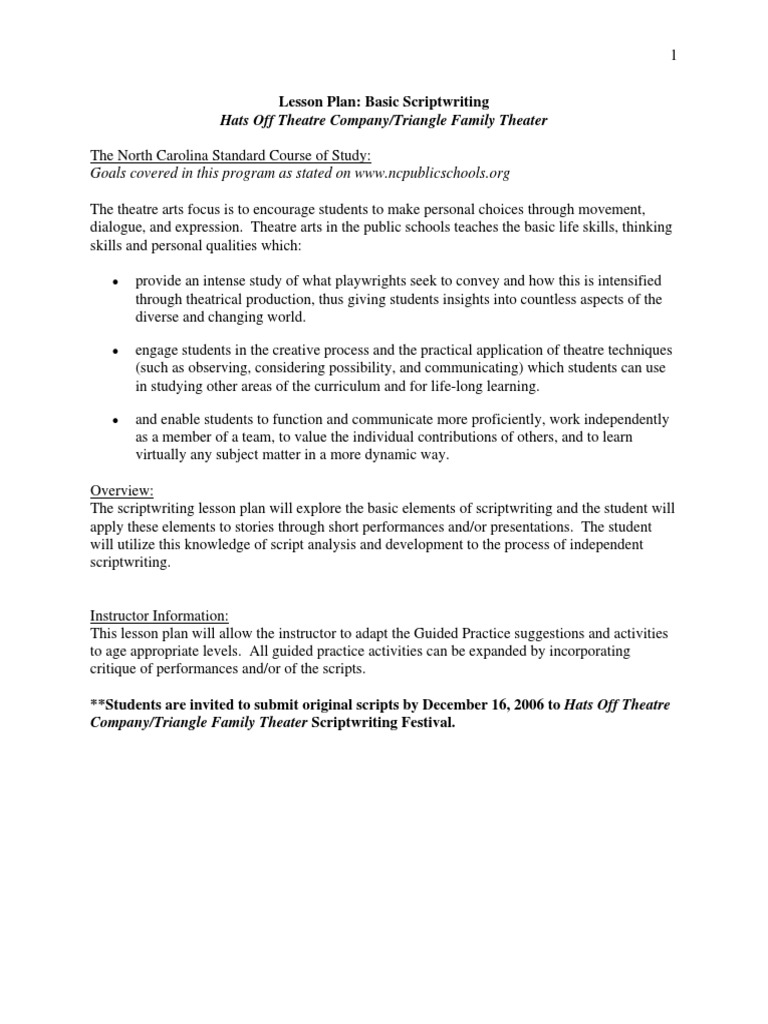 Lesson Plans Scriptwriting | PDF | Screenwriting | Lesson Plan