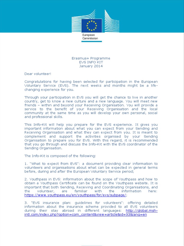 Welcome Letter Volunteer | Volunteering | European Union