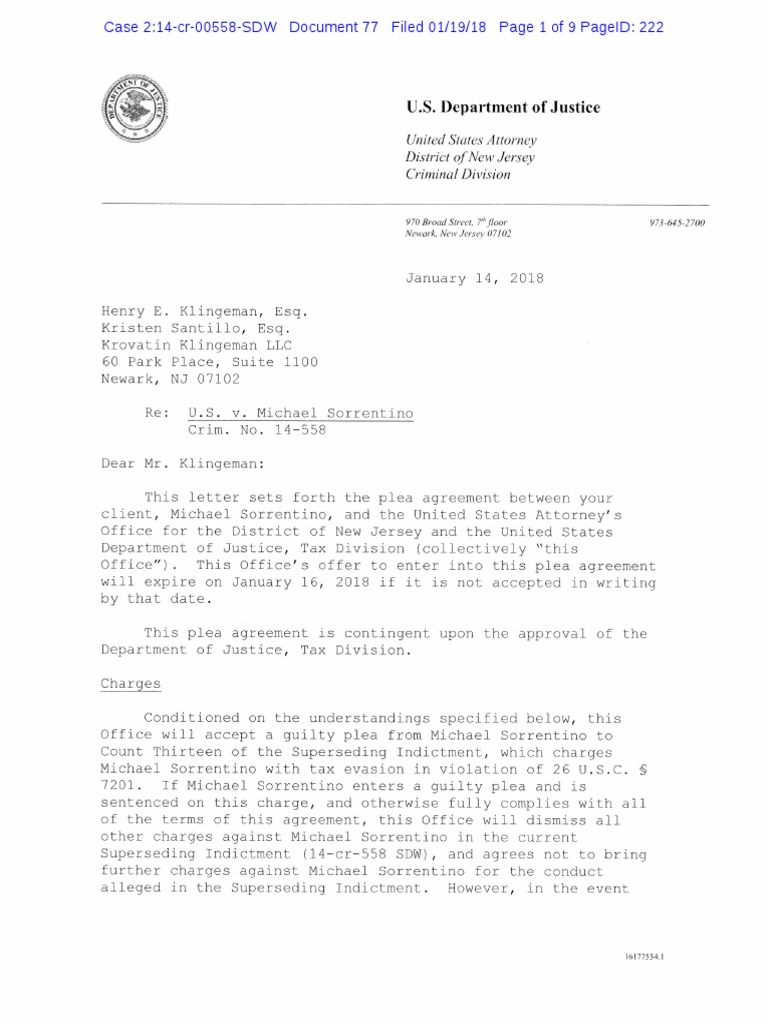 Mike Sorrentino Plea Agreement | PDF | United States Federal Sentencing ...