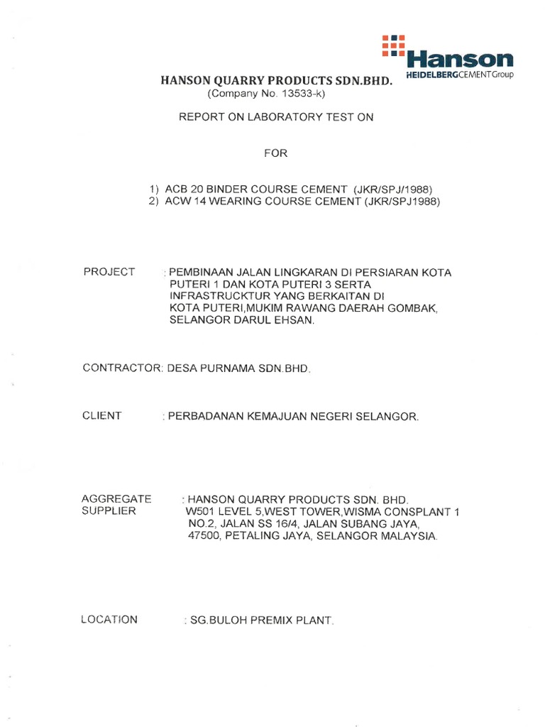 Hanson Quarry Products SDN BHD | PDF