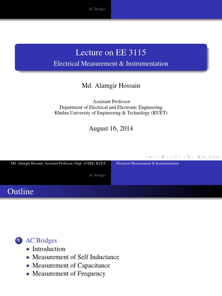 Lecture On EE 3115: Electrical Measurement & Instrumentation | PDF | Capacitor | Inductance