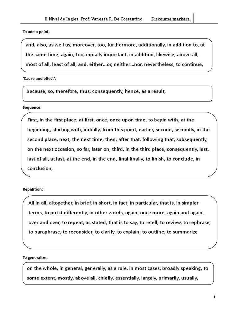 Discourse Markers + Exercises | PDF | Truth | Cognitive Science