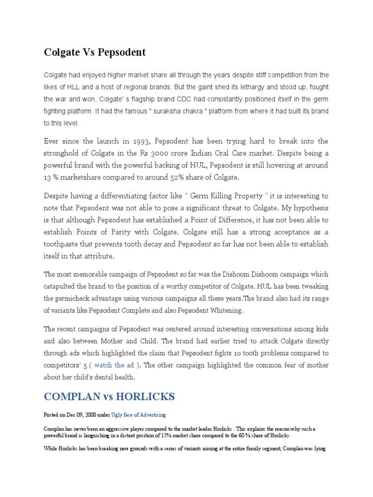 Colgate vs Pepsodent Market Analysis | PDF | Brand | Network Protocols