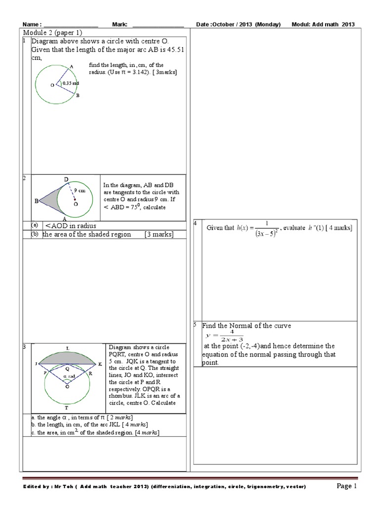 Solving Problems Involving Circles, Tangents, and Finding the Equation ...