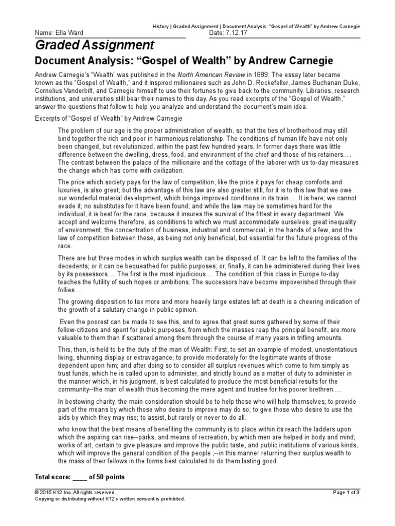 Gospel of Wealth | PDF | Andrew Carnegie | Inheritance