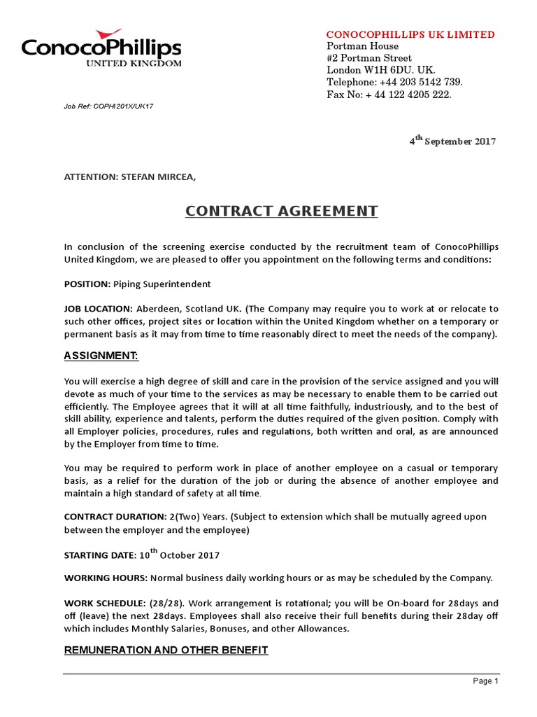Conocophillips Employment Agreement | PDF | Travel Visa | Confidentiality