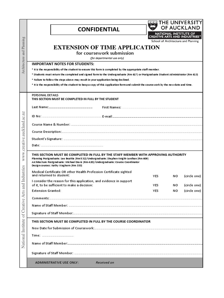 University of Auckland Assignment Extension of Time Form | PDF | Academia | Government